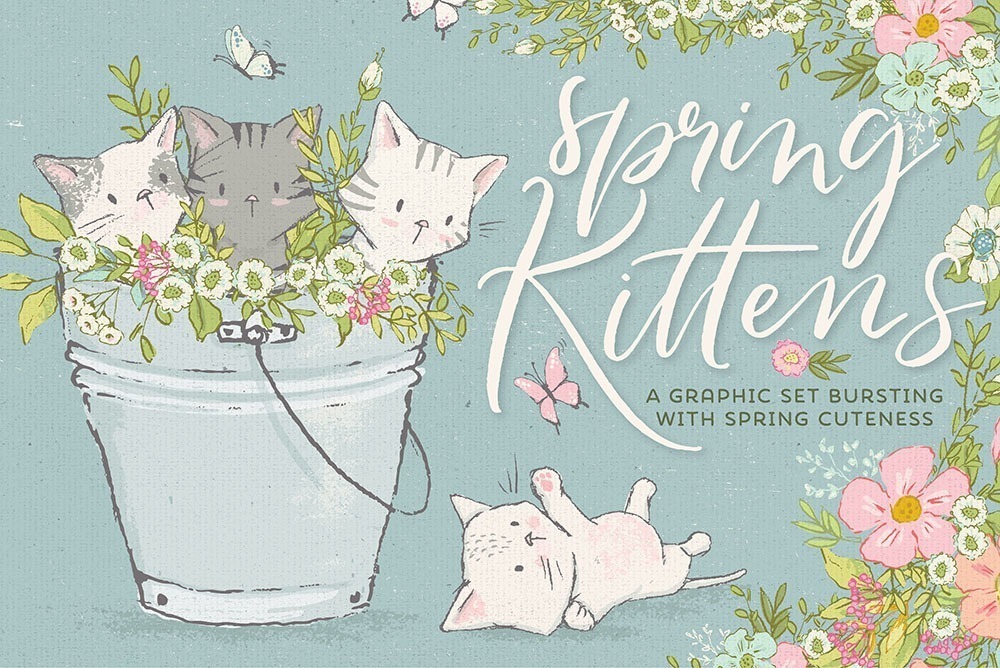 Adorable spring kitten vector clipart graphics - Lisa Glanz