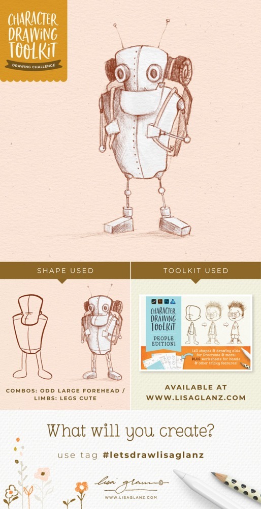 Character Drawing Challenge #34: Robot adventures - Lisa Glanz