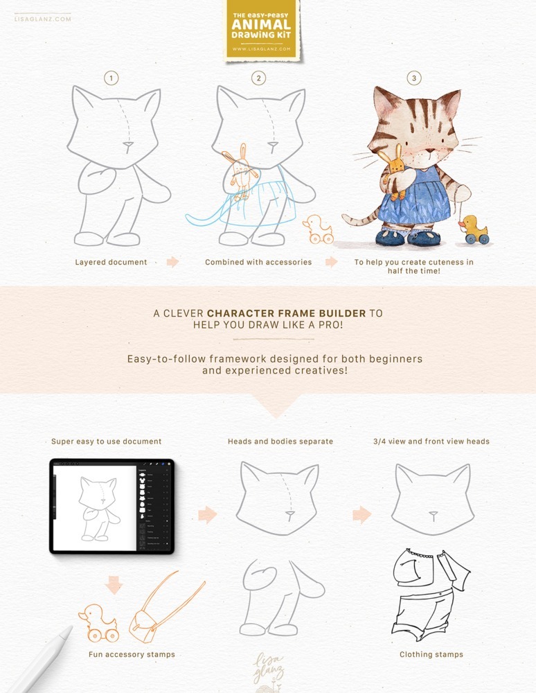 Easy Peasy Animal Drawing Kit - draw cute animals - Lisa Glanz