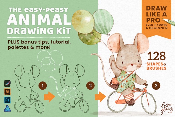 Easy Peasy Animal Drawing Kit - draw cute animals - Lisa Glanz