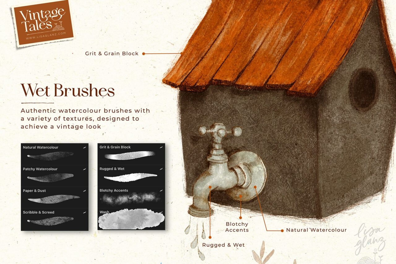 Vintage Tales Brushes and Canvas Effects for Procreate - Lisa Glanz