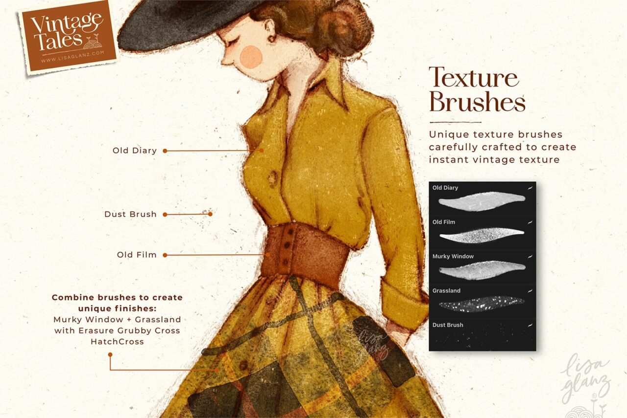 Vintage Tales Brushes and Canvas Effects for Procreate - Lisa Glanz