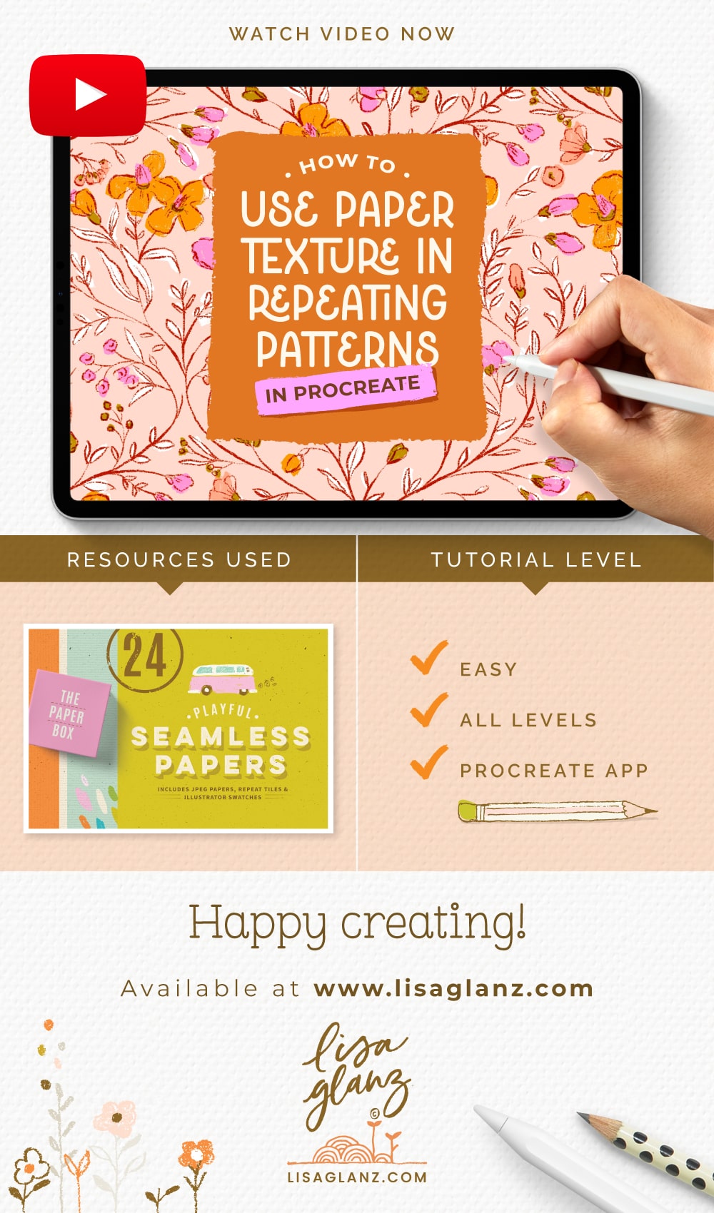 How to use paper texture in your repeating pattern designs in Procreate - Lisa Glanz