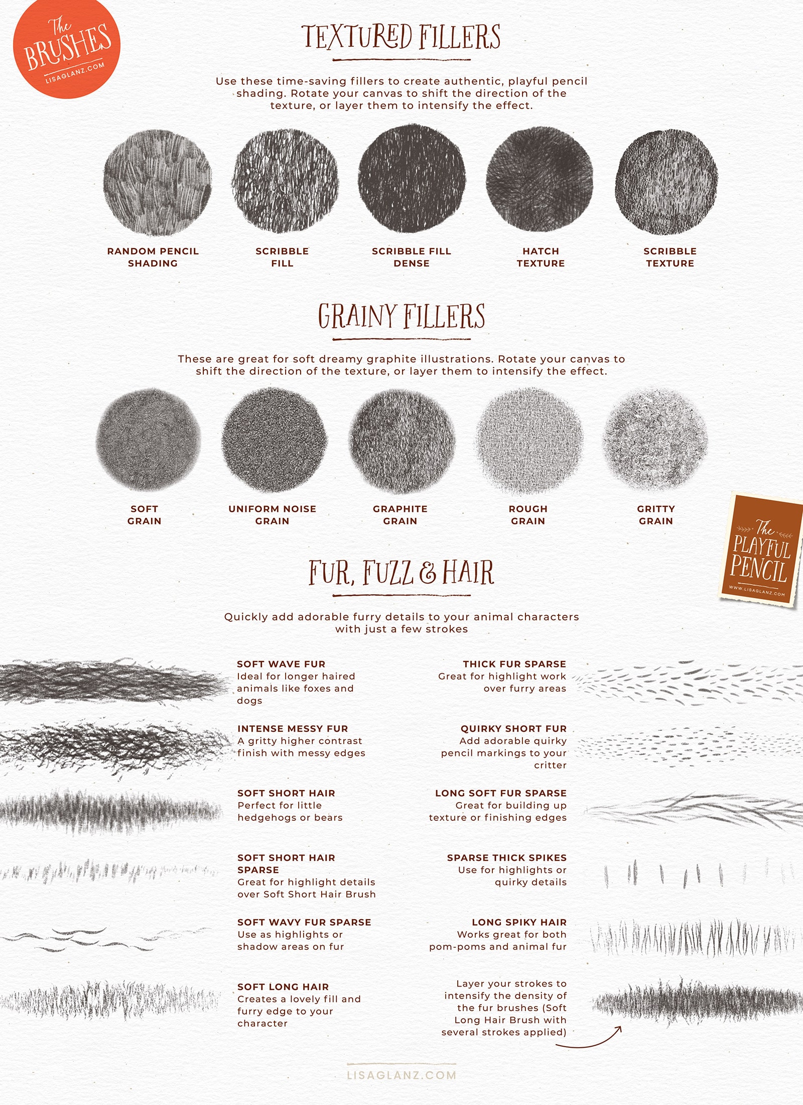 The Playful Pencil - Whimsical Graphite & Fur Brushes for Procreate - Lisa Glanz